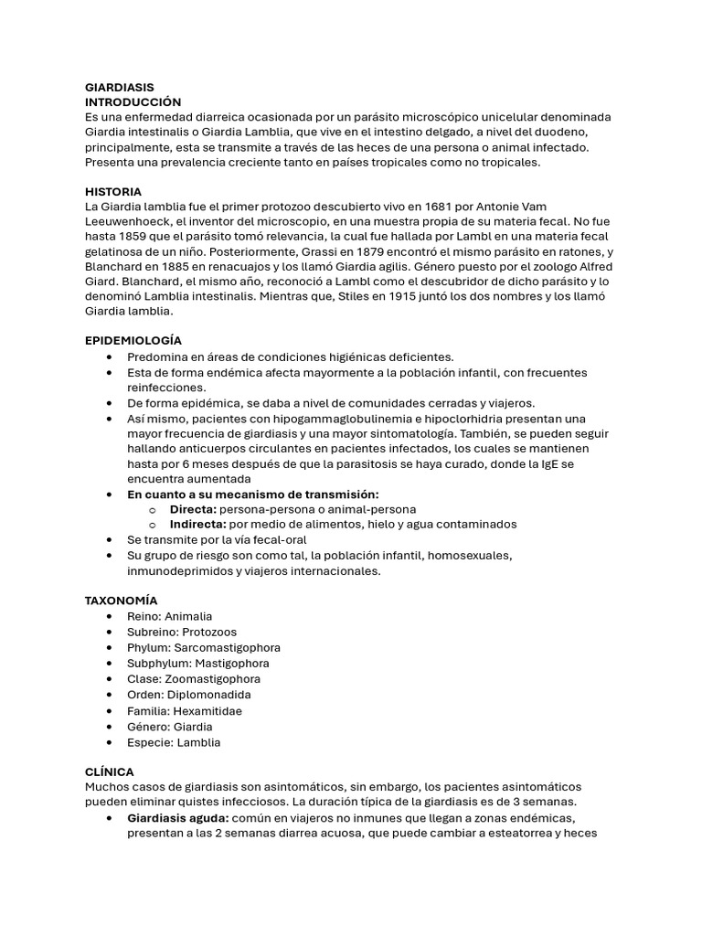 GIARDIASIS | PDF | Diarrea | Especialidades Medicas