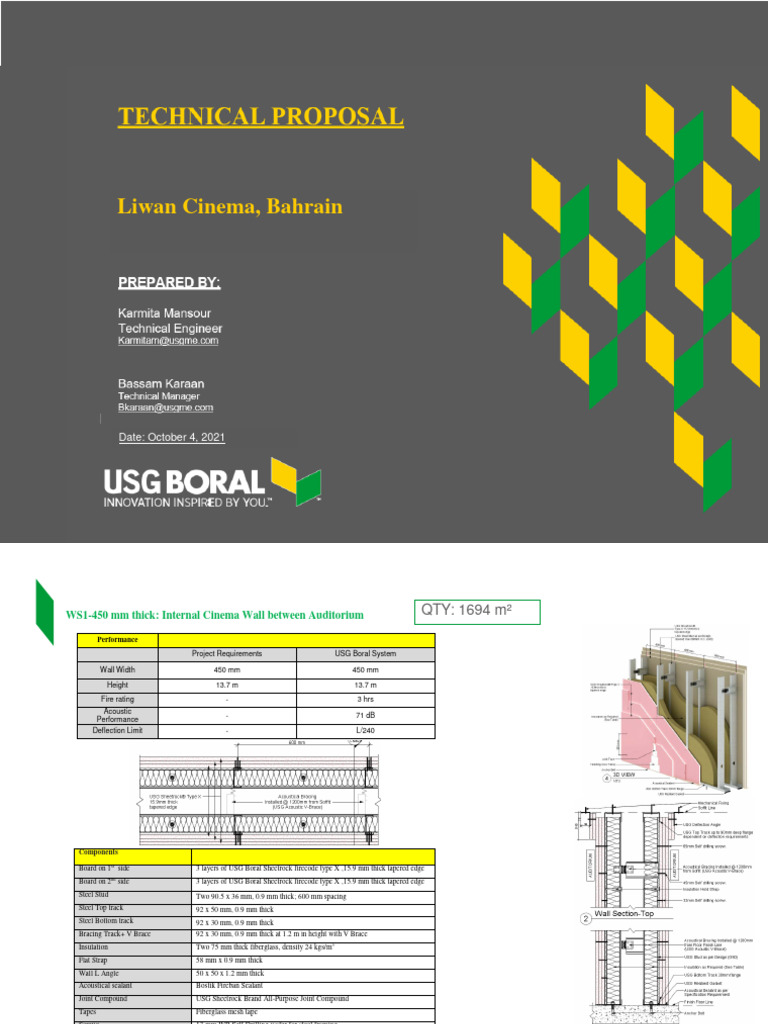 Liwan CinemaBahrain - Wall Partitions Technical Proposal | PDF | Drywall | Framing (Construction)