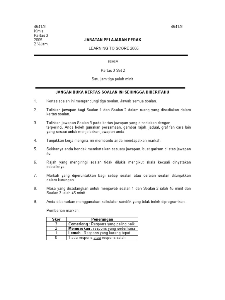 Kimia SPM Kimia k3 Set 2 | PDF