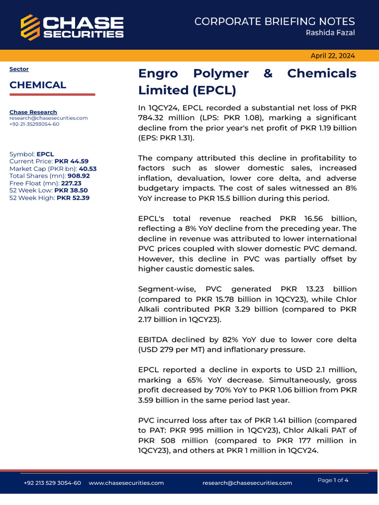 Corporate Briefing Notes - EPCL-1 | PDF | Taxes | Prices