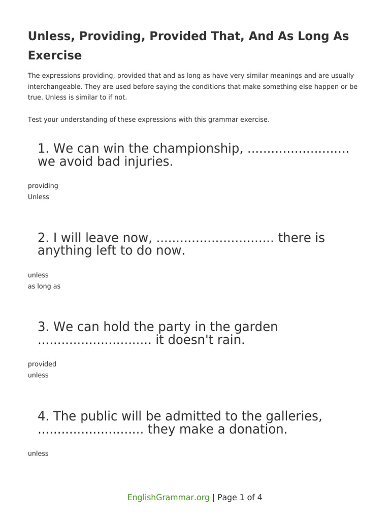 Unless, Providing, Provided That, and As Long As Exercise | PDF