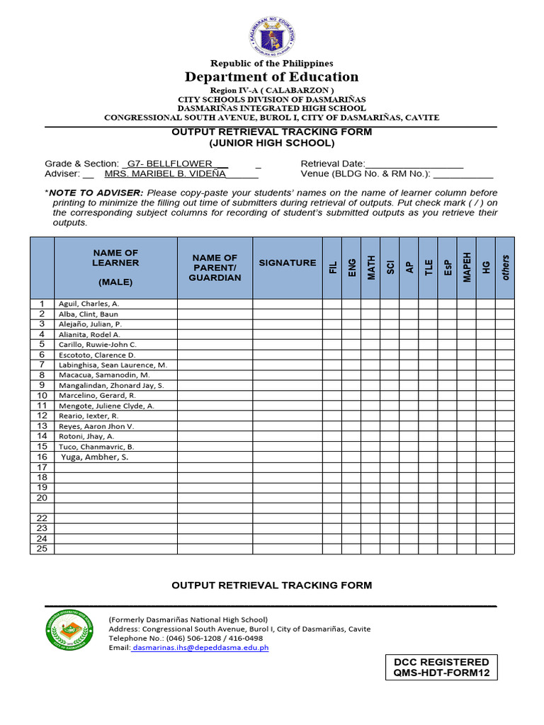 Junior High School Output Retrieval Form | PDF | Philippines | Public ...