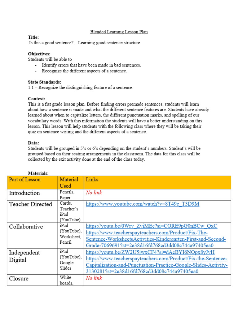 Blended Learning Lesson Plan | Download Free PDF | Lesson Plan | Classroom