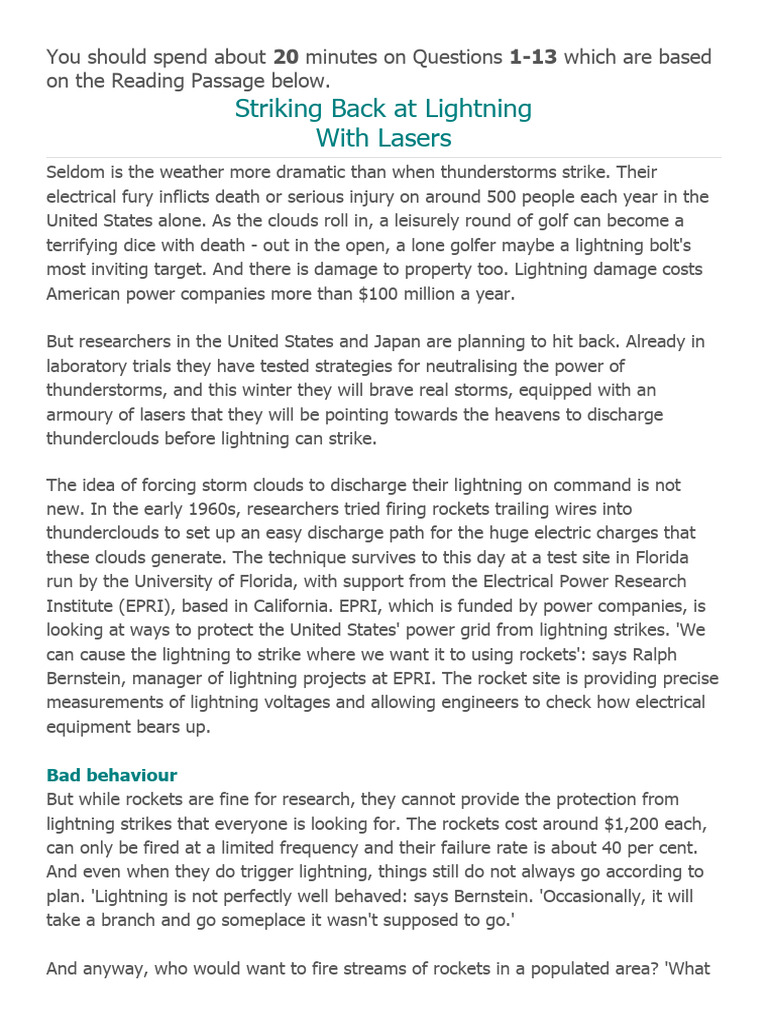 Reading Homework Striking Back at Lightening With Lazars | PDF ...