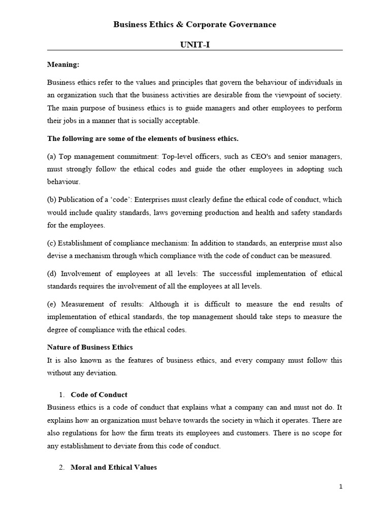 Business Ethics and Corporate Governance-UNIT-1 Lecture Notes | PDF ...