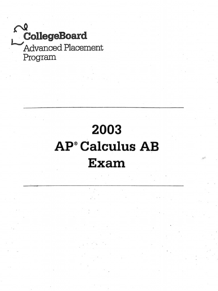 Ap Calculus Ab 2003 With Answers Pdf Advanced Placement Multiple