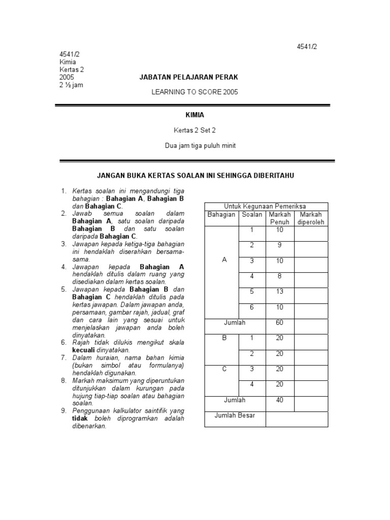 Kimia SPM Kimia k2 Set 2 | PDF