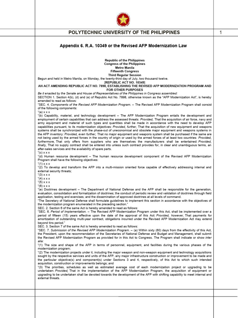 Appendix 6 - R.A. 10349 or The Revised AFP Modernization Law | PDF ...