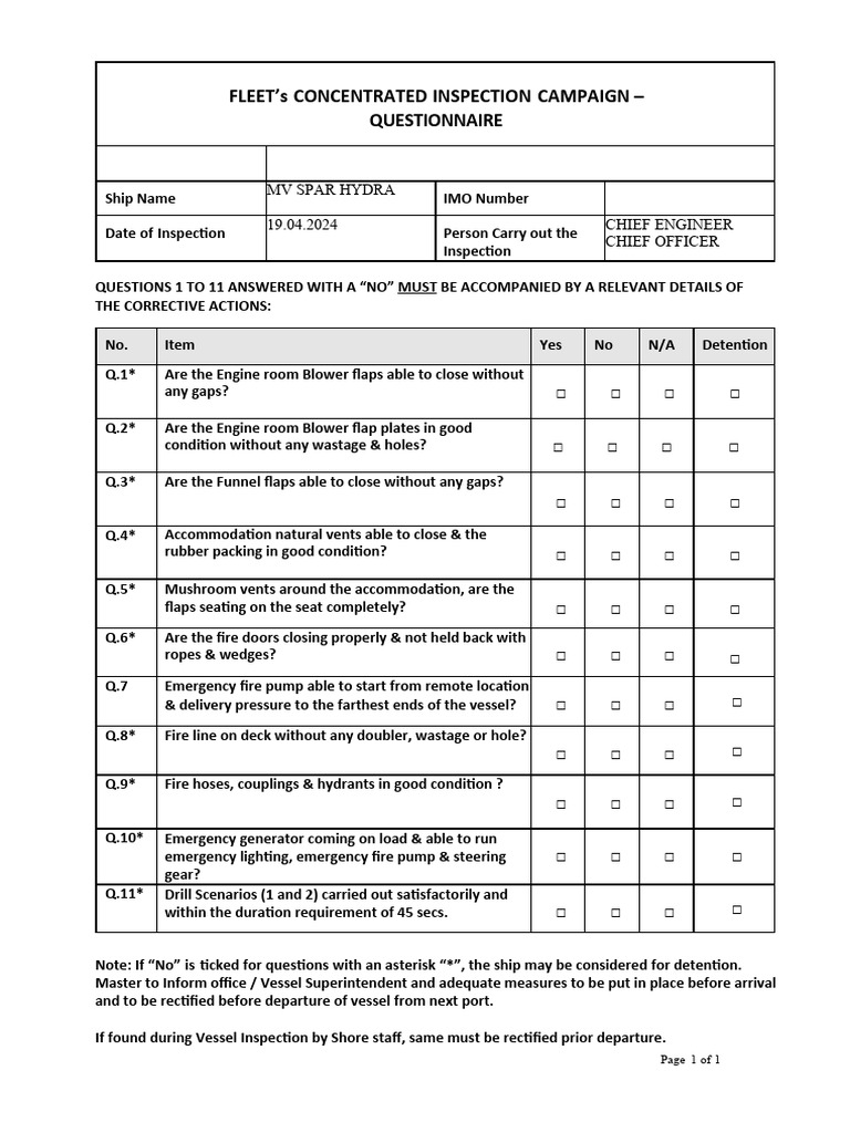 Concentrated Inspection Campaign - Questionnaire | PDF | Ships | Shipping