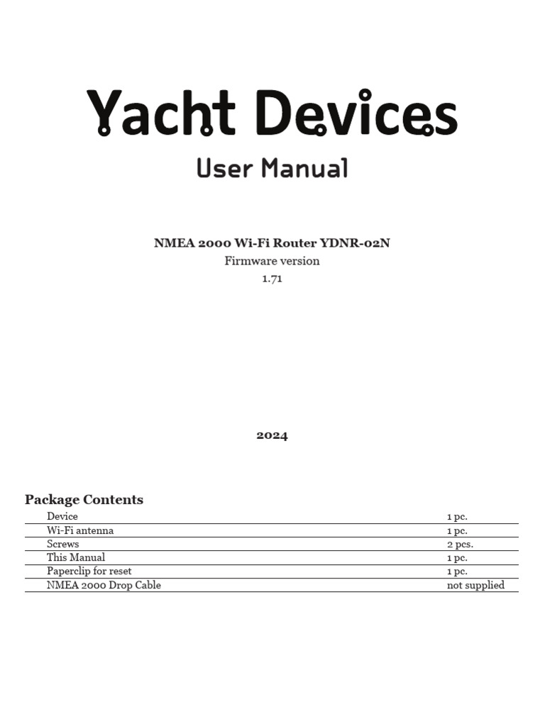 Yacht Devices NMEA 2000 Router User Manual | PDF | Ip Address | Wi Fi