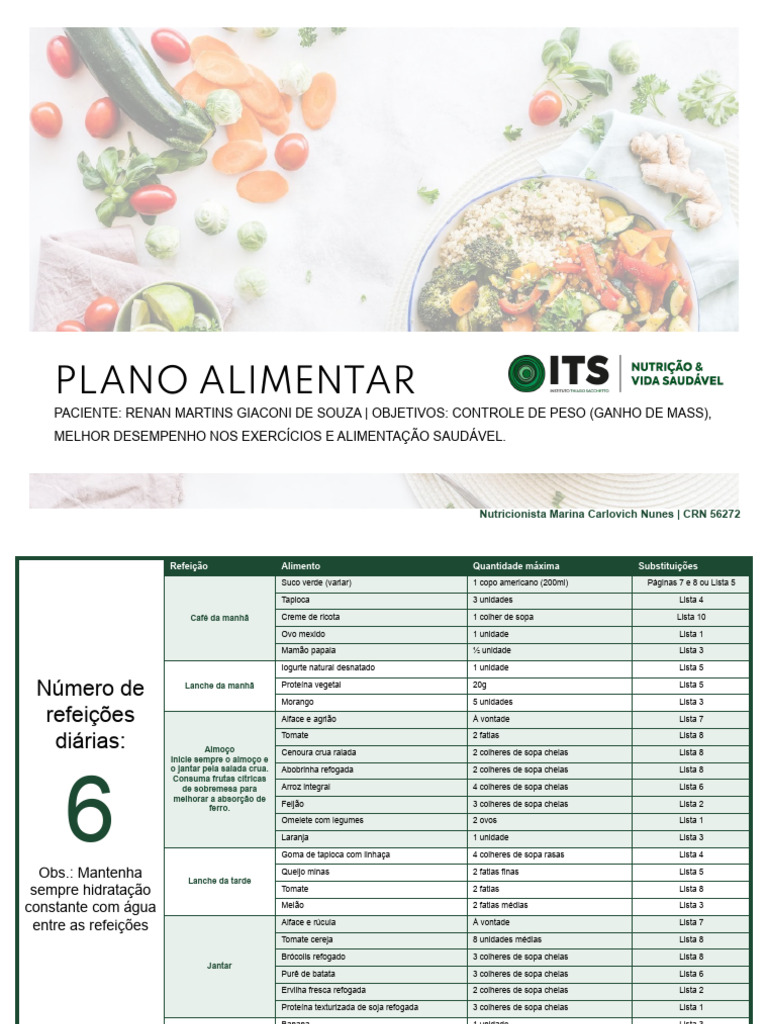 Plano Alimentar | PDF | Suco | Dieta e Nutrição