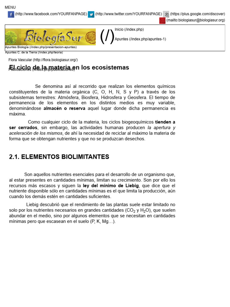 BiologiaSur El Ciclo de La Materia en Los Ecosistemas | PDF ...