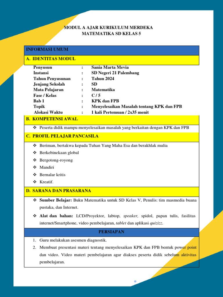 T1 - Aksi Nyata Rancangan Pembelajaran - Sania | PDF | Karier & Perkembangan