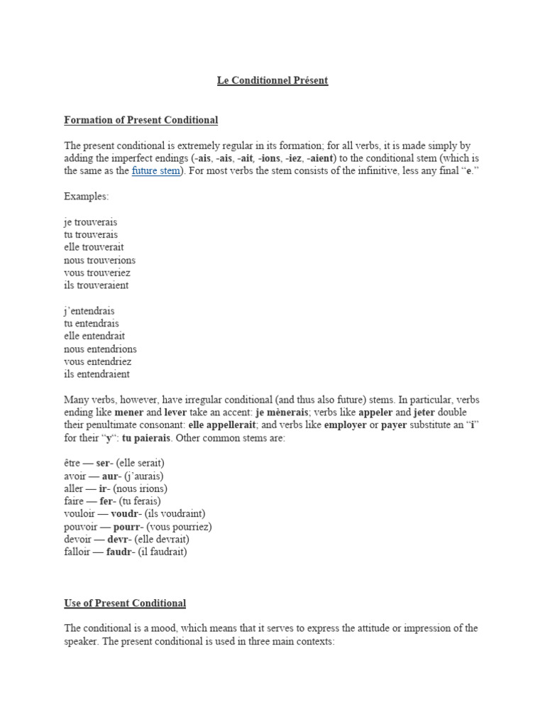 Formation et Usage du Conditionnel Présent | PDF