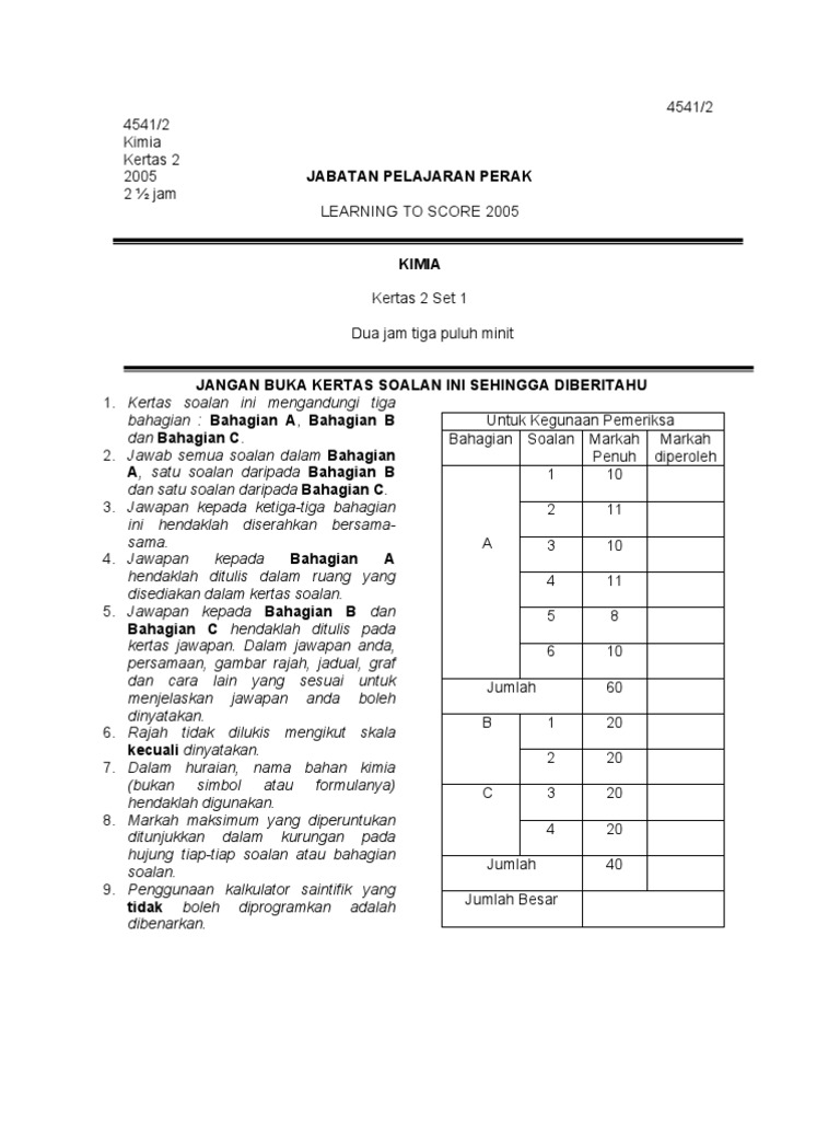 Kimia SPM Kimia k2 Set 1 | PDF