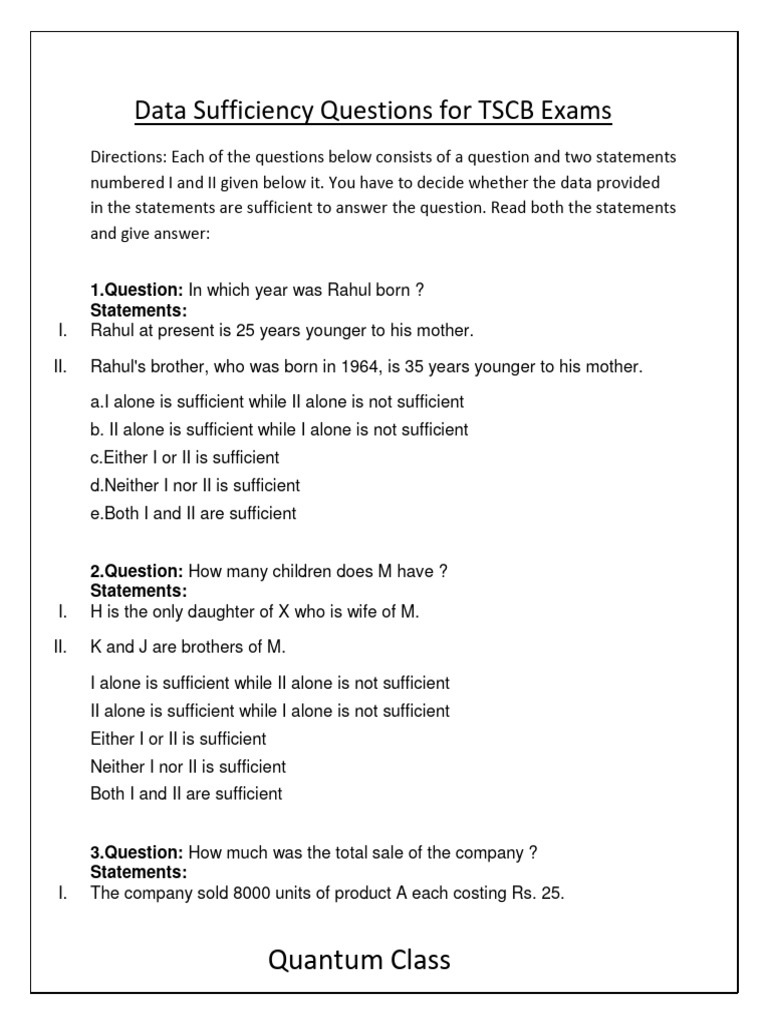 Data Sufficiency Questions For TSCB Exams | PDF | Foreign Language Studies