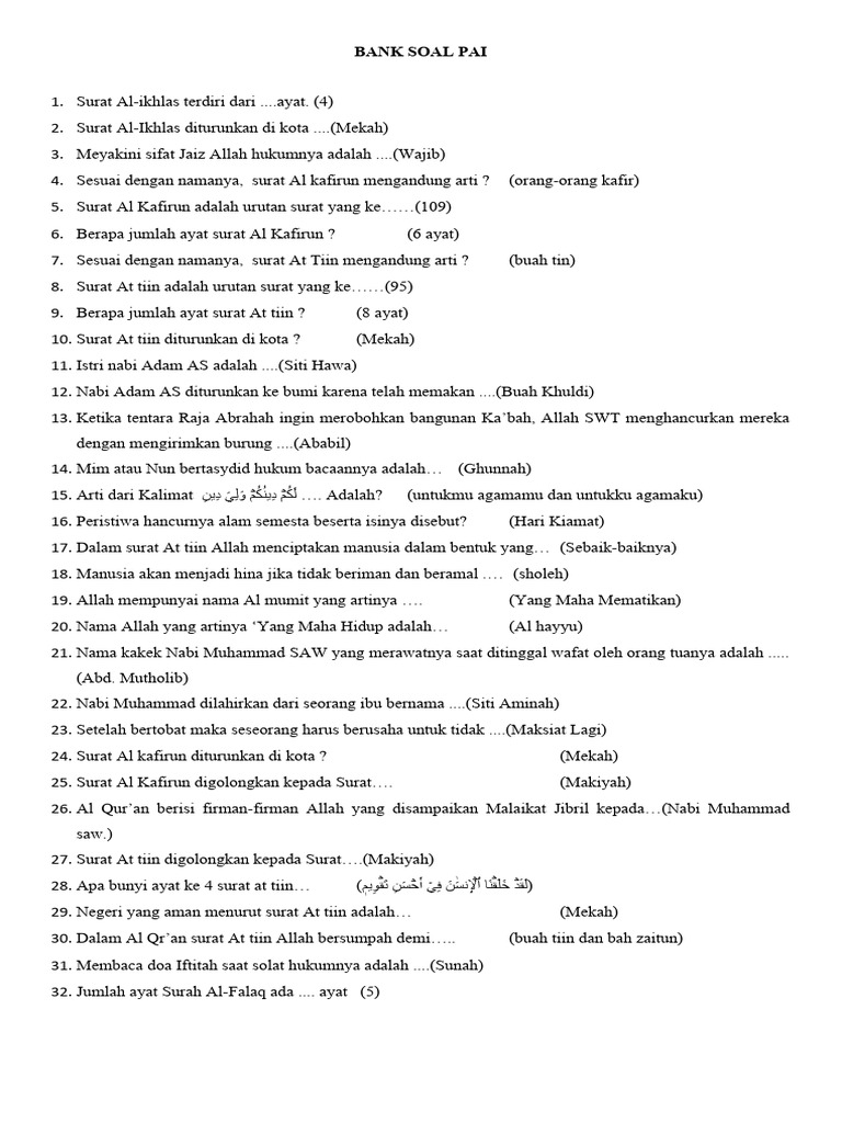 Bank Soal Pai 2 | PDF