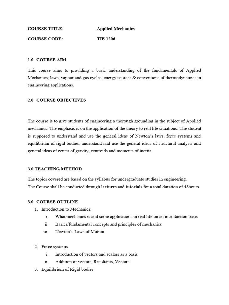Course Outline Applied | PDF | Force | Mechanics