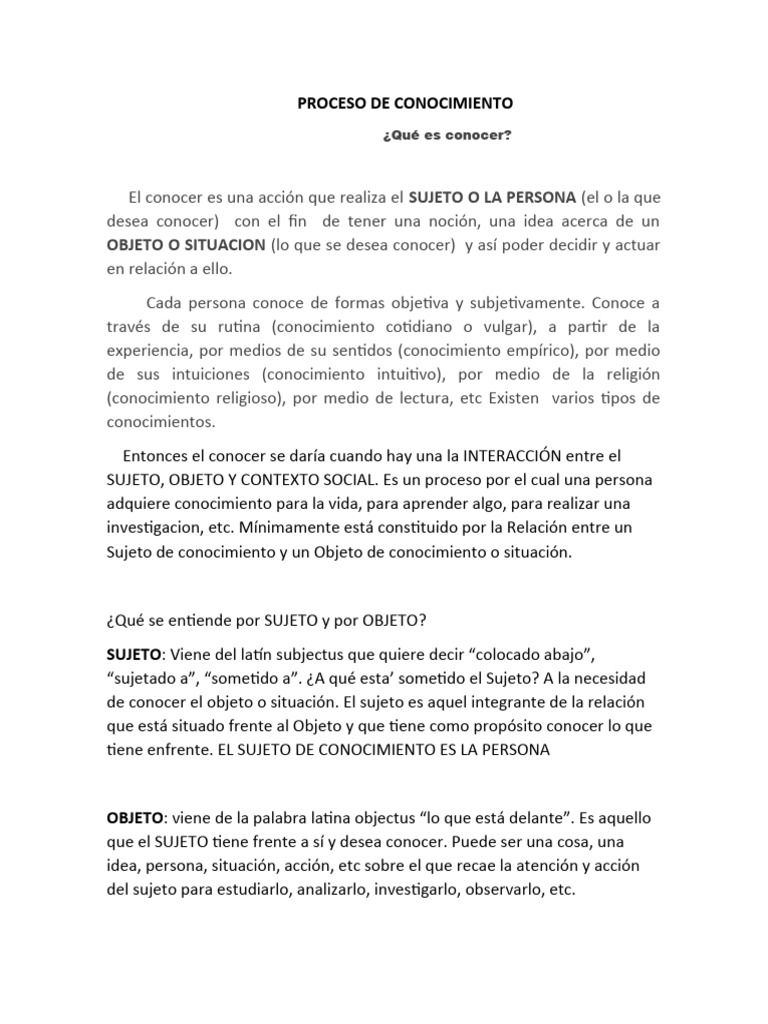 PROCESO DE CONOCIMIENTO. Practico #2 | PDF | Conocimiento | Pensamiento