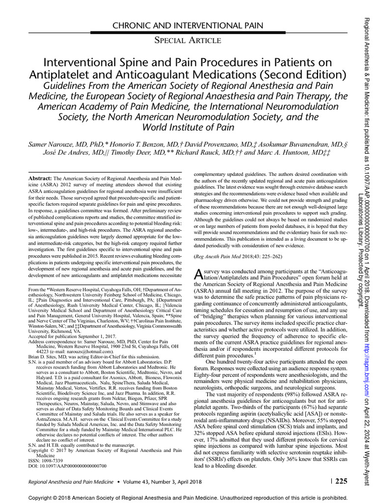 Interventional Spine and Pain Procedures in Patients On Anticoaglulation | Download Free PDF ...