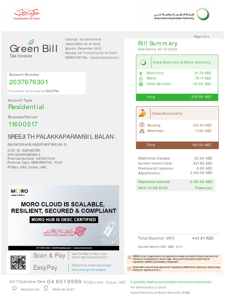 Green Bill: 2037676301 Residential 11600517 | PDF | Value Added Tax ...
