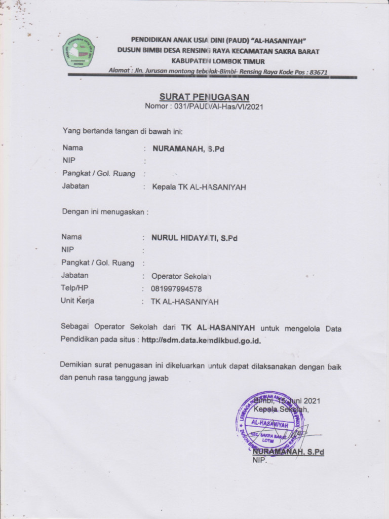 Surat Penugasan Operator Pdf