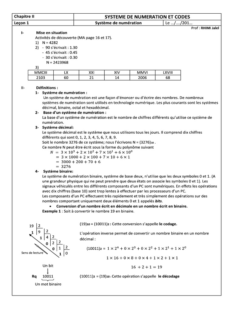Systeme De Numeration Et Codes Pdf