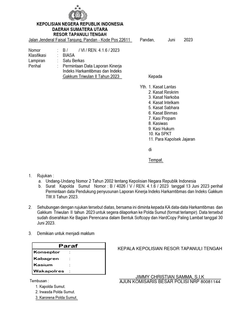 Draft Surat Pengantar Indeks Harkamtibmas 2 | PDF