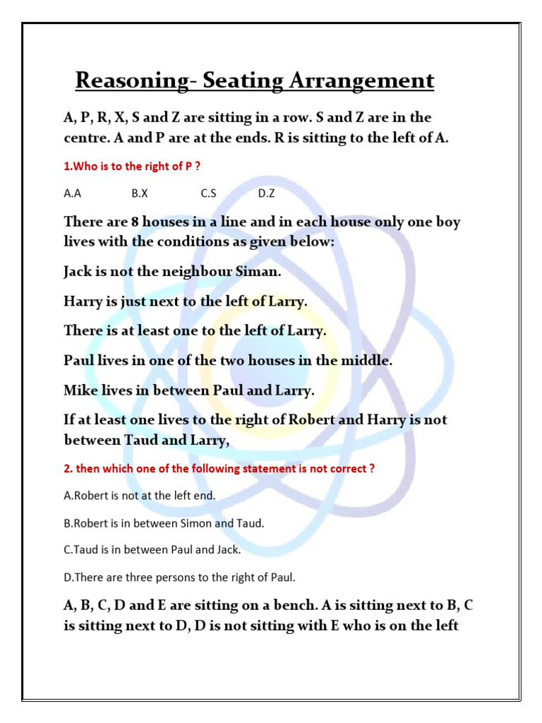 Reasoning Questions on Seating Arrangements | PDF | Language Arts ...