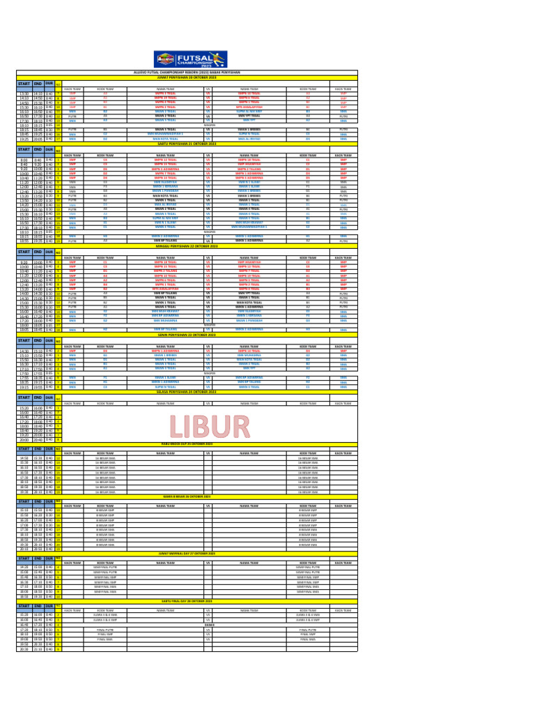 Jadwal Turnamen Futsal Pelajar | PDF