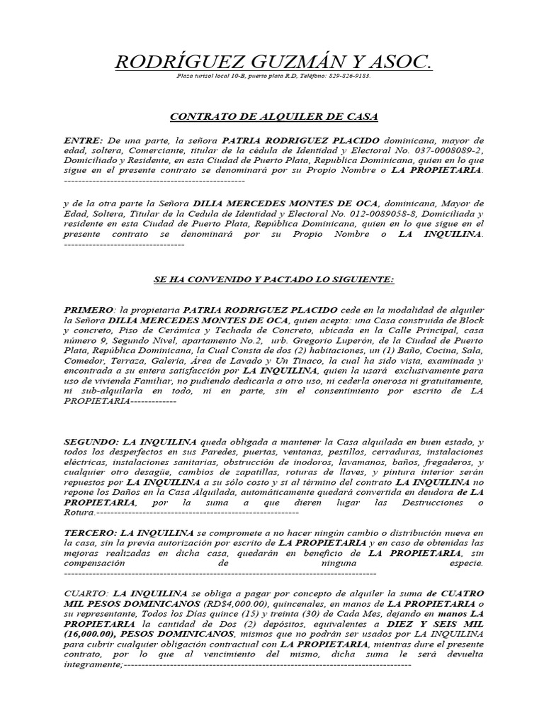 Contrato de Arquiler Tia Patria | PDF | República Dominicana
