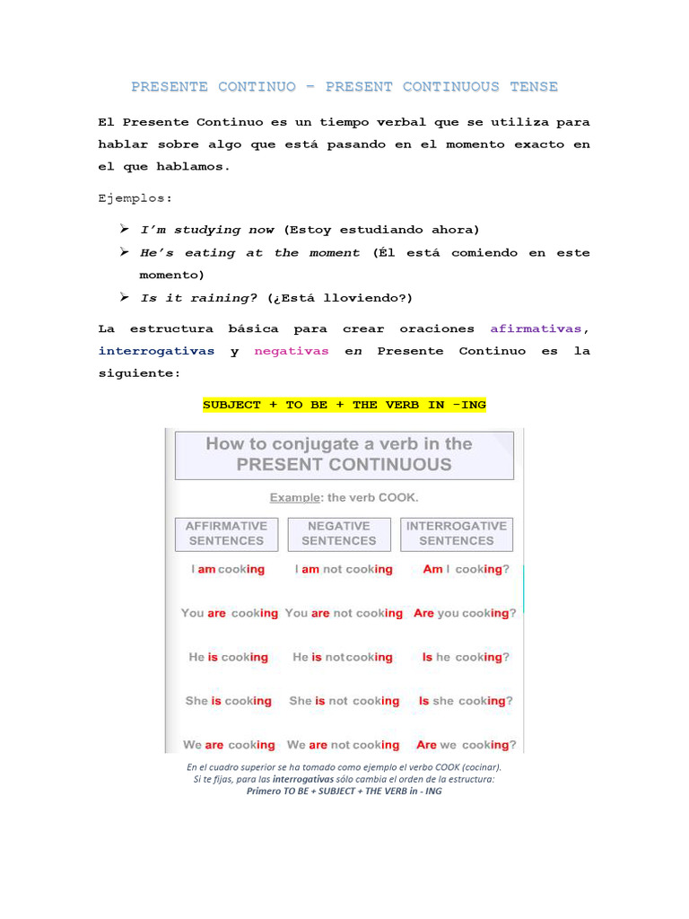 Present Continuous | PDF | Lingüística