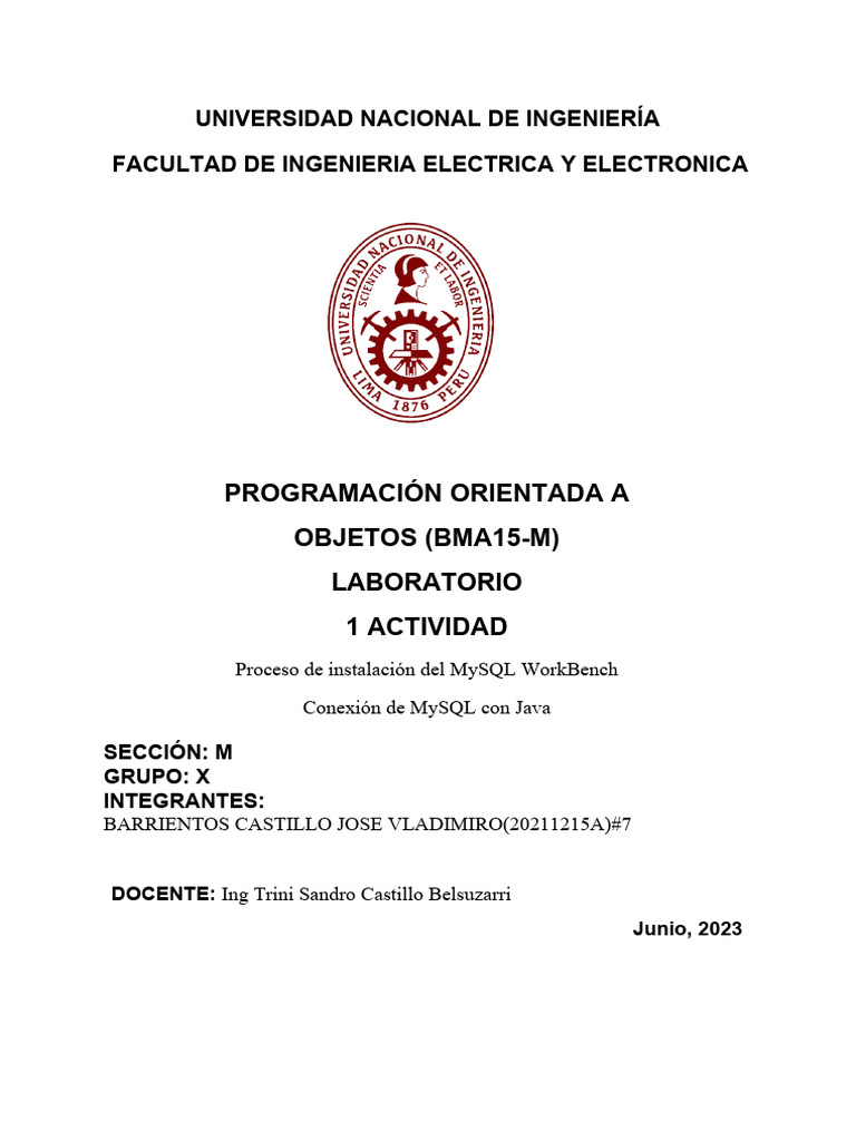 Laboratorio 1-PC4 | PDF | Mi sql | Java (lenguaje de programación)