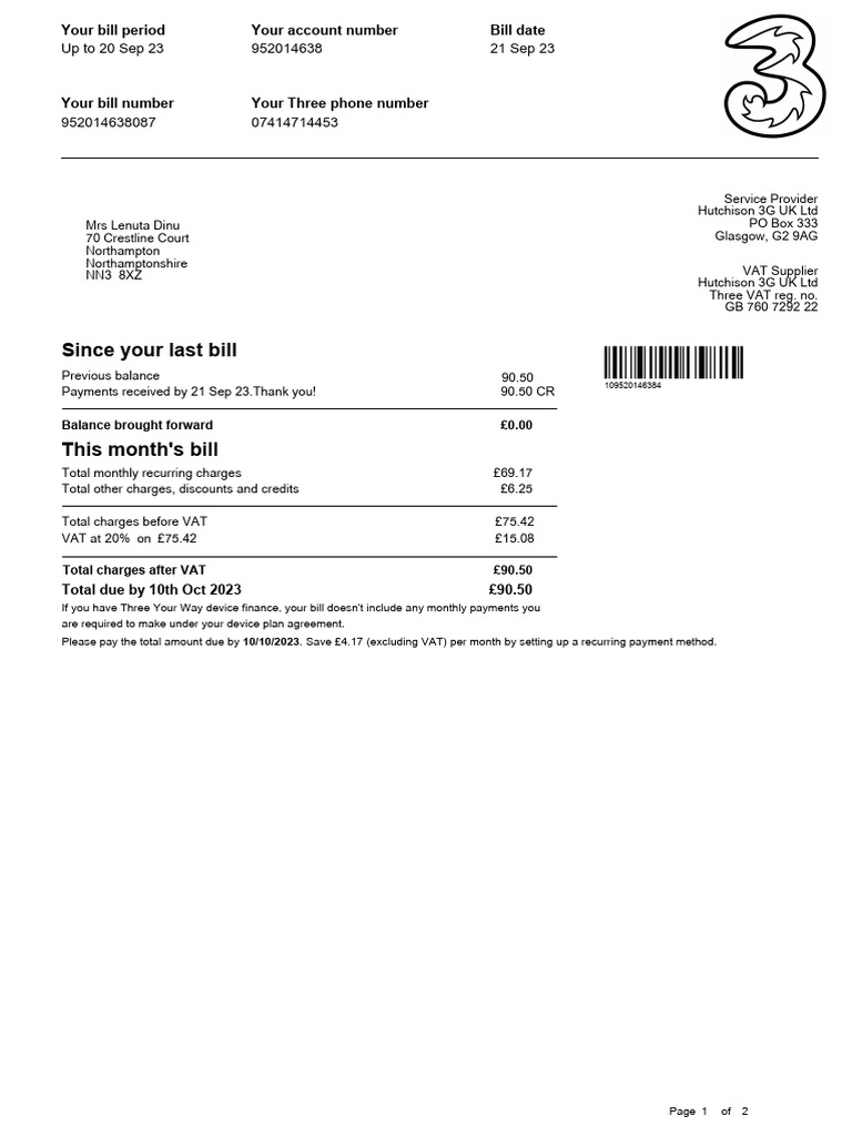 Bill | PDF | Telephone Call | Roaming