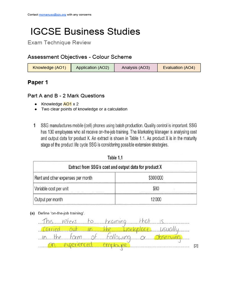 Exam Technique - CIE IGCSE Business Studies | PDF | Cognition