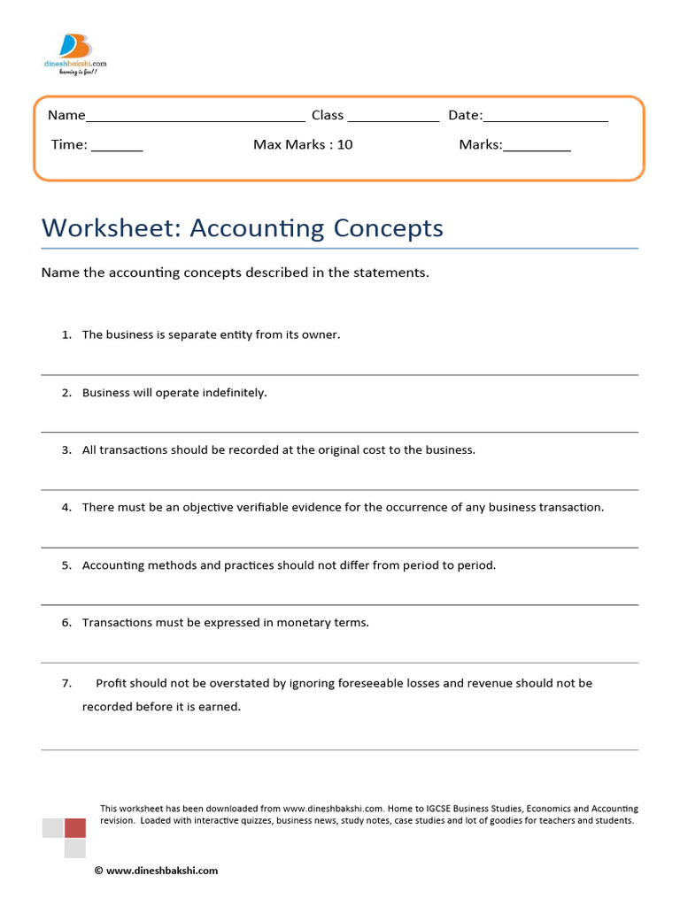 IGCSE Worksheet For Accounting Basics | PDF | Business | Finance ...