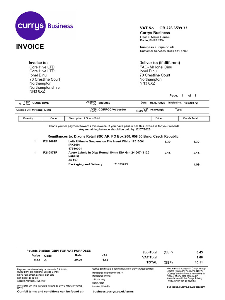 Inv 18320472 | PDF | Invoice | Pound Sterling