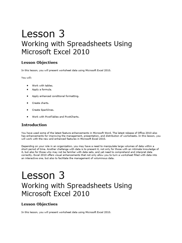 Excel 2010: Data Presentation Techniques | PDF | Microsoft Excel | Spreadsheet