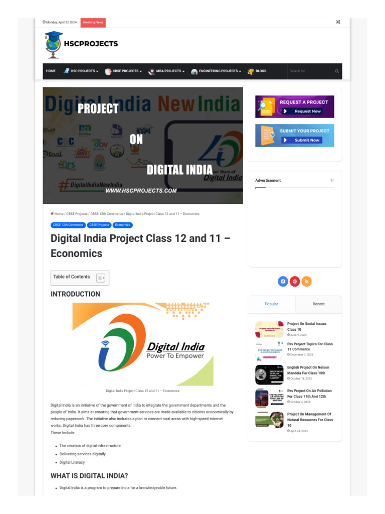 Hscprojects Com Digital India Project Class 12 Economics | PDF ...