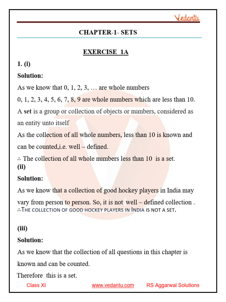 RS Aggarwal Class 11 Chapter 1 Solutions | PDF | Elementary Mathematics ...