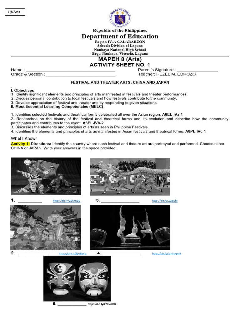 Worksheet MAPEH Arts Q4-W3 | PDF | Performing Arts