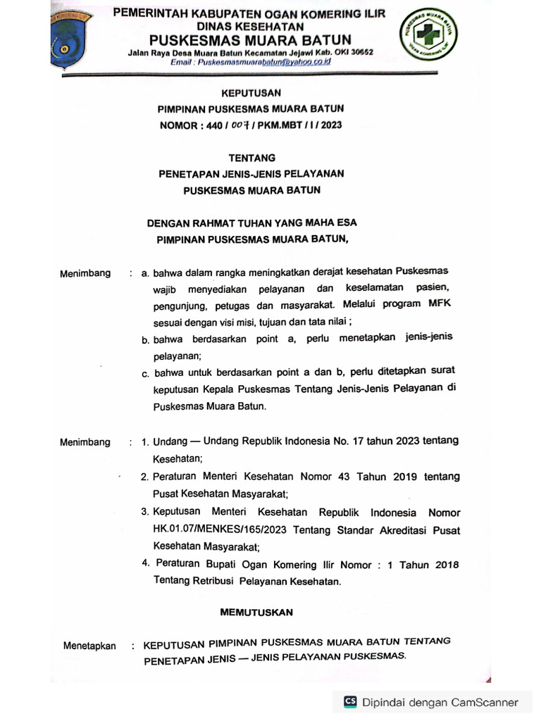 SK Jenis Jenis Pelayanan 2023 | PDF