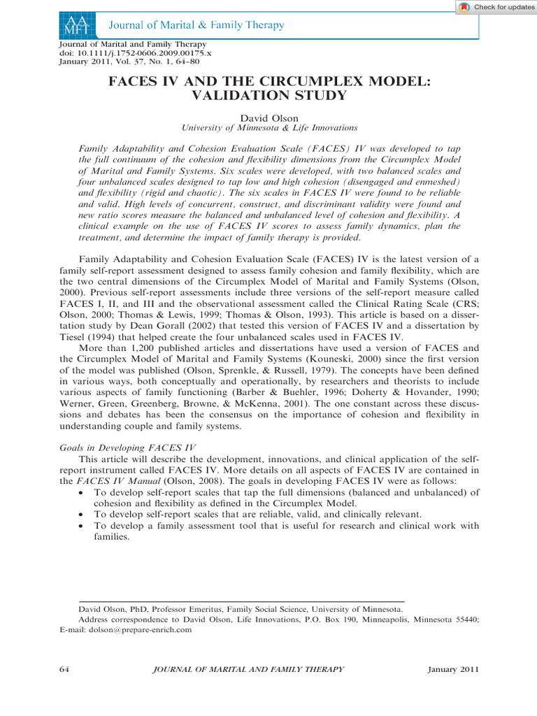 J Marital Family Therapy - 2011 - Olson - FACES IV and The Circumplex ...