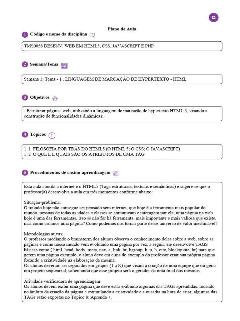 Tms0058 Plano De Aula Pdf Script Java Html 