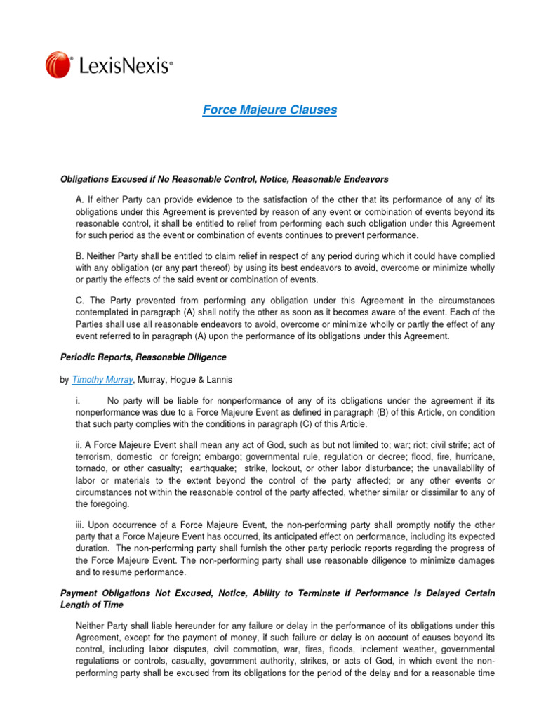 Commercial Transactions Force Majeure Clauses | PDF | Justice | Crime ...