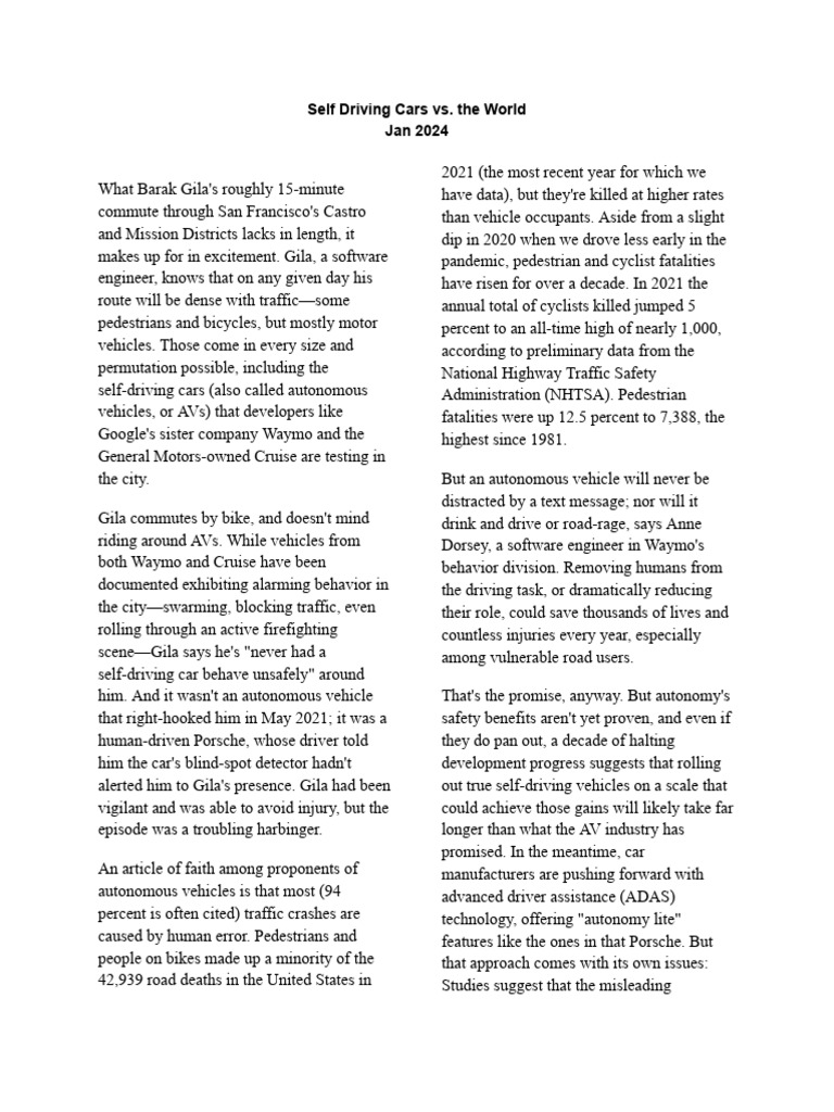 SelfDrivingCarsvs TheWorld | PDF | Waymo | Transport