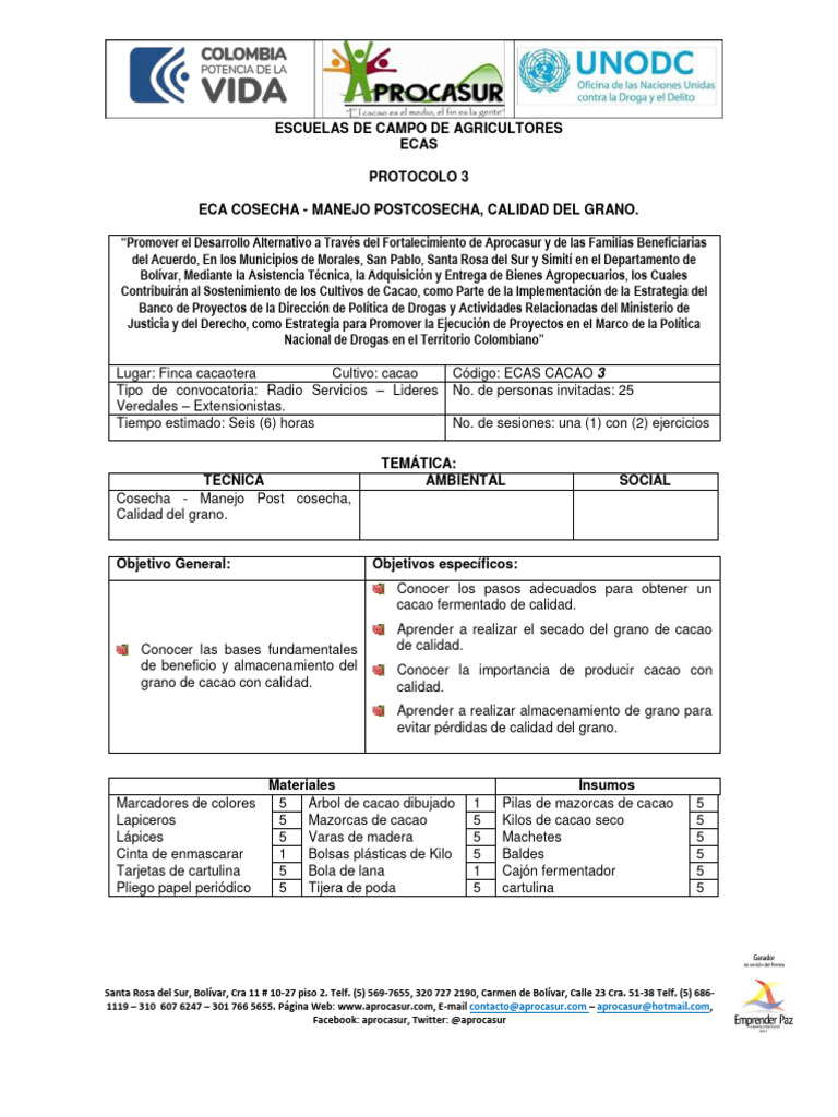 Plan de Capacitación y Protocolo Eca Cosecha Manejo Postcosecha Calidad Del Grano | PDF