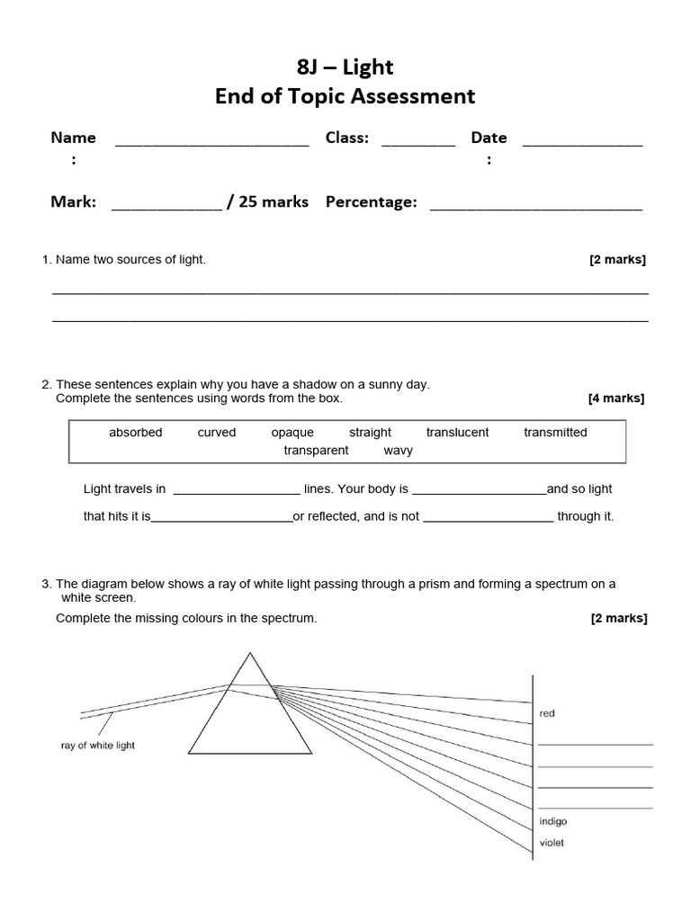 8J - Light Assessment | PDF | Light | Color