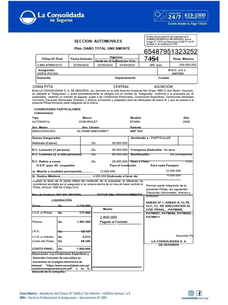 Póliza de Seguro Automovilístico | PDF | Póliza de seguros | Daños y ...