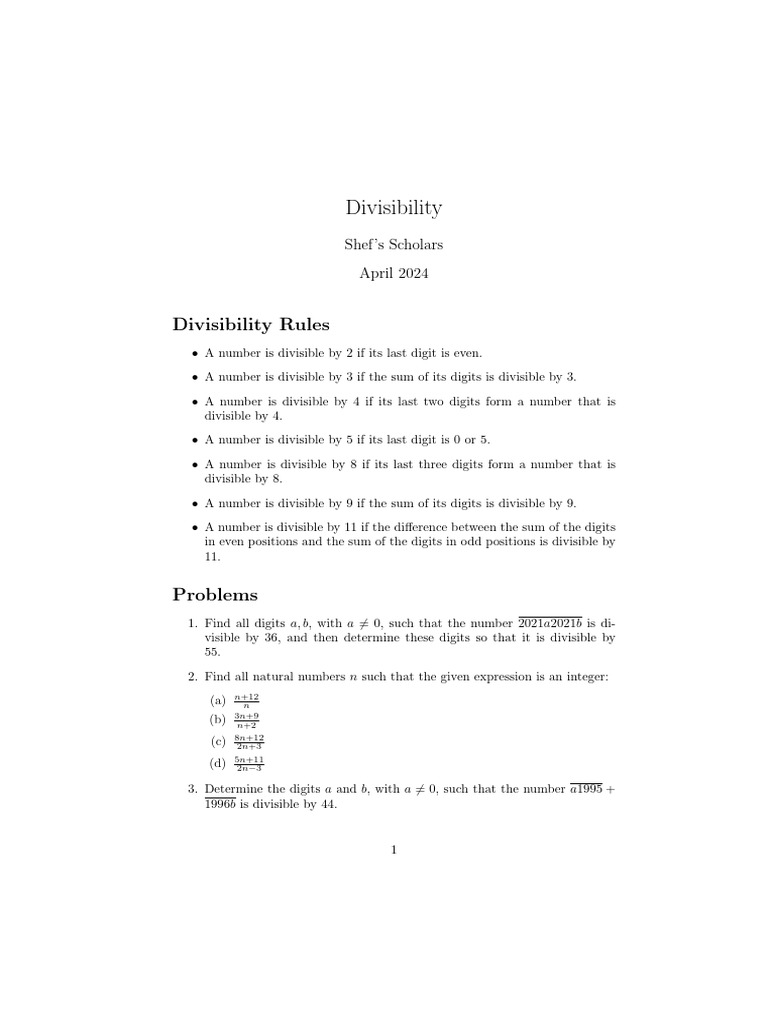 W01 Divisibility-1 | PDF | Numbers | Decimal